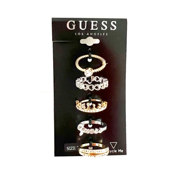 Guess | Jewelry | 4 Pc Ring Set Stackable By Guess Gold With Crystals ...